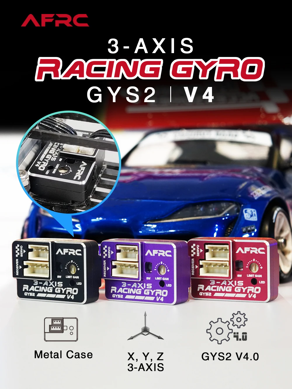 AFRC-GYS-2 V4 3-AXIS Racing Gyro Drift Car Stabilizer EPA AVCS For 1/28 1/24 1/10 RC Car