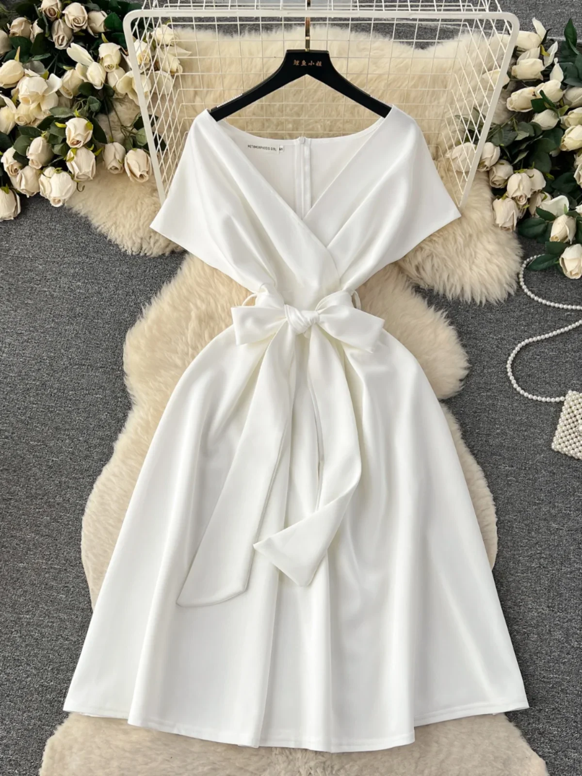 Wedding Celebrity Banquet Party Dress Women's Elegant Bow Strap Waist V ...