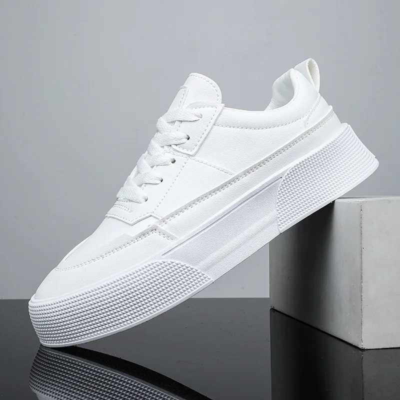 Men White Shoes Leather Casual Sneakers Trend Platform Shoes ...