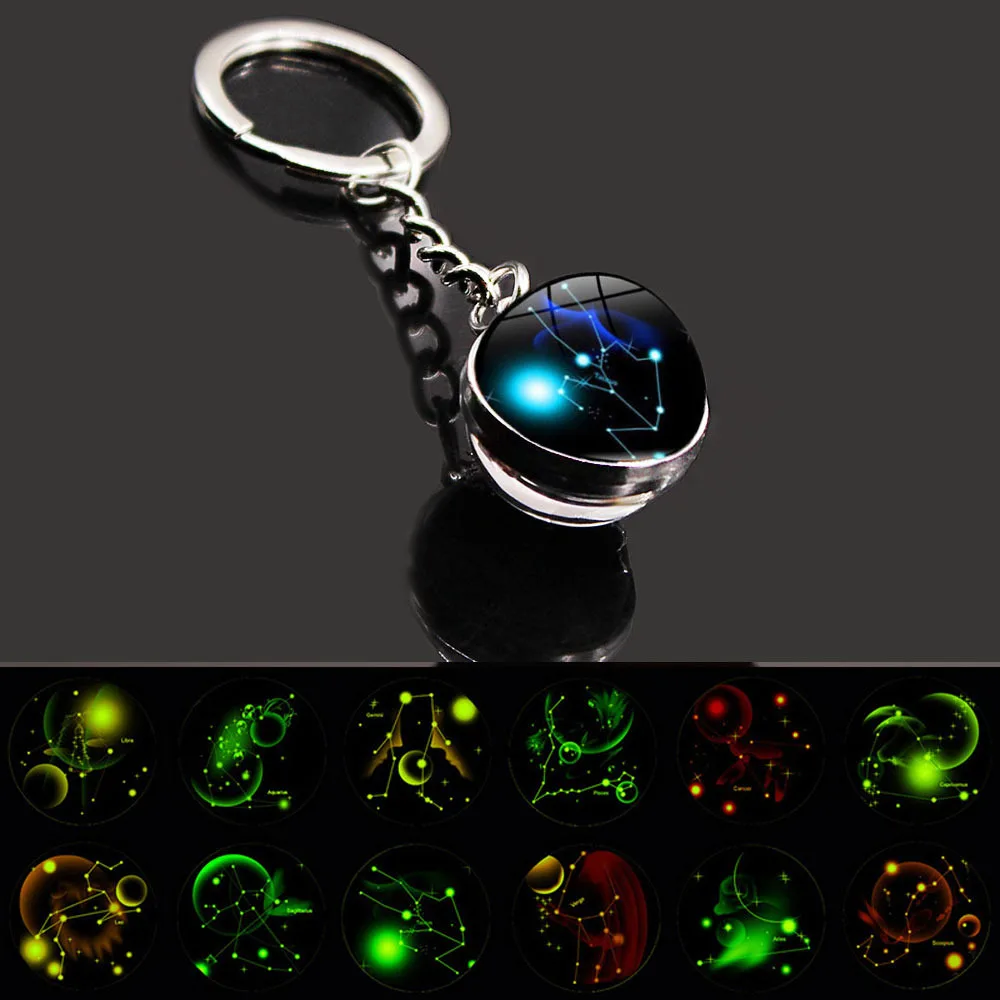 New-Accessories-Luminous-Twelve-Constellations-Key-Ring-Time-Gem-Key ...