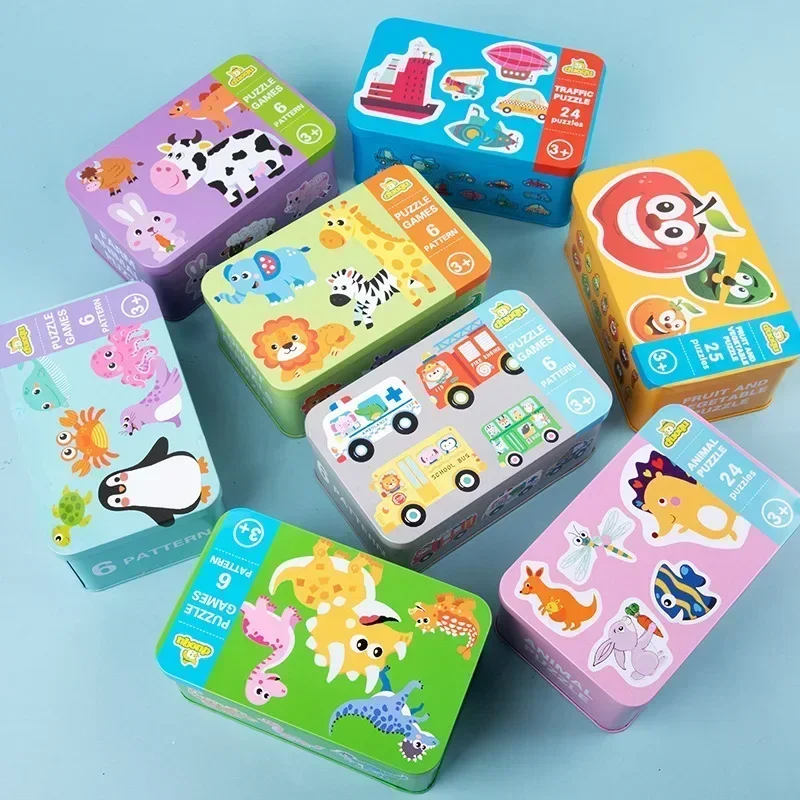 Baby Puzzle Montessori Educational Toys Wood 3D Puzzle Games Iron Box ...