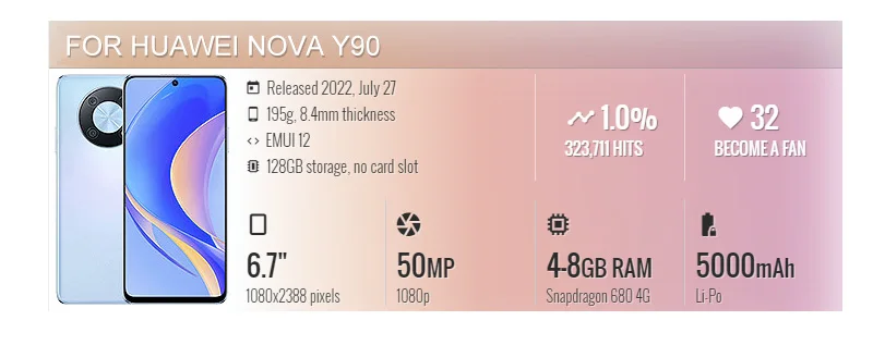 Оригинальный ЖК-дисплей Huawei Nova Y90, новый CTR-LX2, сенсорная ...