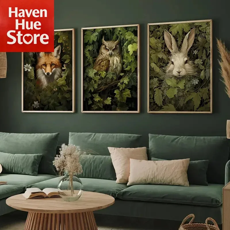 3pcs/set Magical Forest Animal Canvas Posters Retro Woodland Art for ...