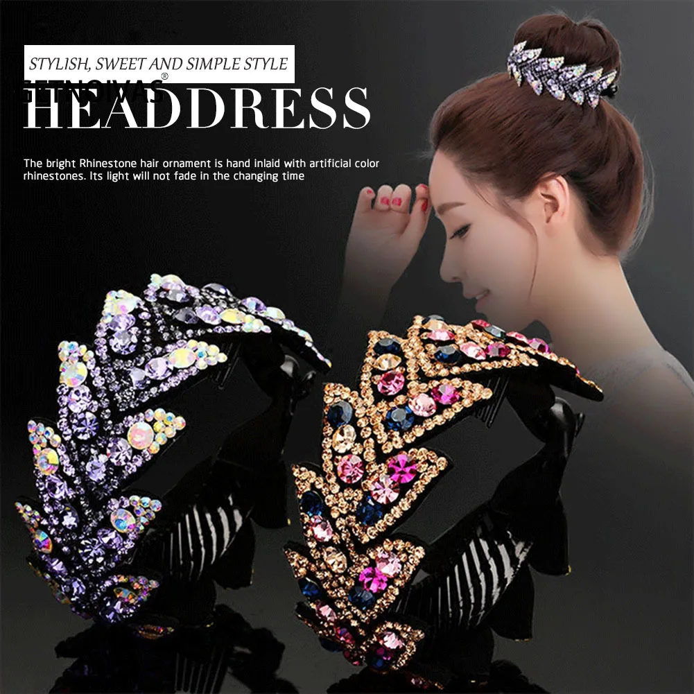Women-Elegant-Crystal-Hair-Clips-Hair-Bun-Maker-Holder-Colorful ...