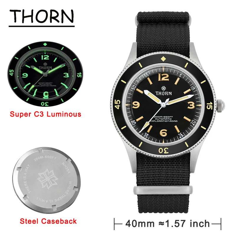 THORN-reloj-mec-nico-de-cristal-Mineral-de-acero-316L-a-prueba-de-reloj ...