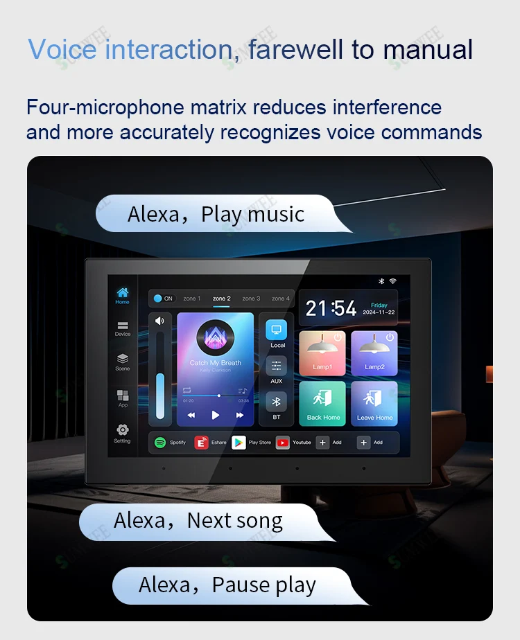 8 Inch Android 11 4 zone audio 8x30W TUYA smart home control sound ...