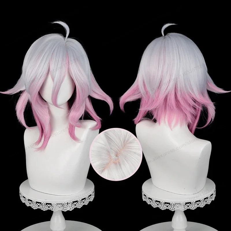 Briar Cosplay Wig Synthetic Hair 42cm Short Silver White Gradient Pink ...
