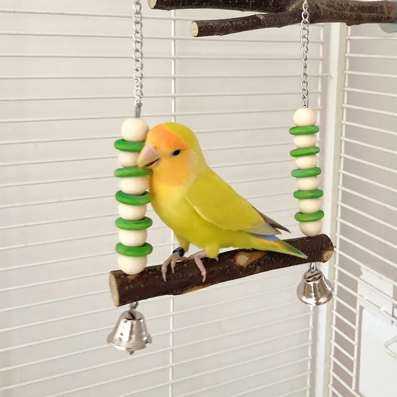 Wooden-Bird-Swings-Training-Toy-with-Hanging-Bell-for-Cockatiels ...