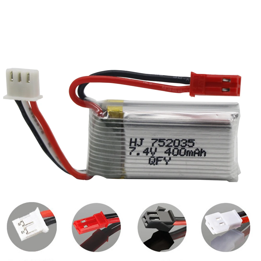 7.4V 400mAh Lipo Battery 752035 with JST Plug For Remote control toys ...