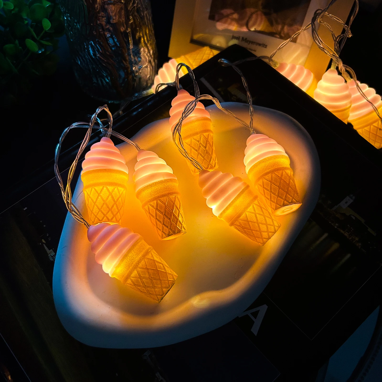 1pc 10 LED Pink Ice Cream LED String Lights Fairy Atmosphere Hanging ...