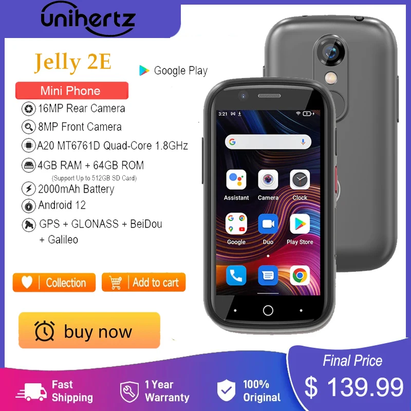 Telefone móvel 2000mah 16mp 4g ir remoto telefones celulares unihertz jelly 2e mini smartphone ...