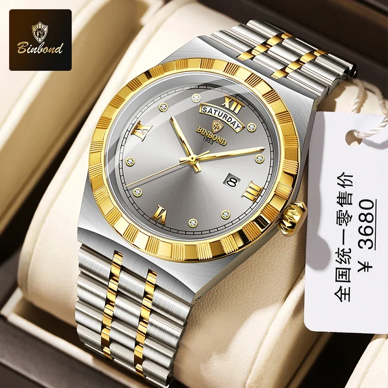 BINBOND Top Luxury Brand Man Watch Waterproof Luminous Date Men's ...