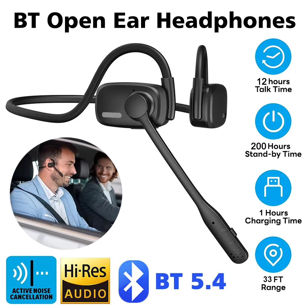 Open Ear Wireless Headset with Noise Cancelling Microphone Bluetooth ...