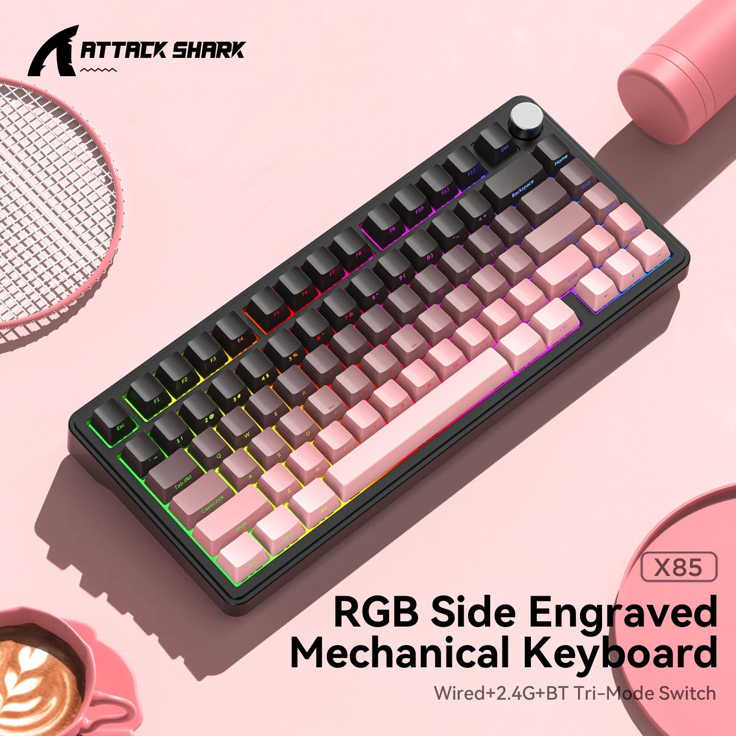 Attack-Shark-X85-Bluetooth-Mechanical-Keyboard-RGB-2-4G-Tri-mode-Metal ...