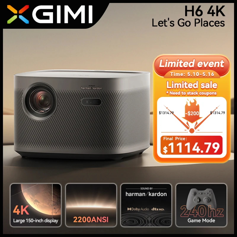 XGIMI H6 4K UHD DLP, 2200Ansi Harman/kardon, Audio patentado, 4G + 64G ...