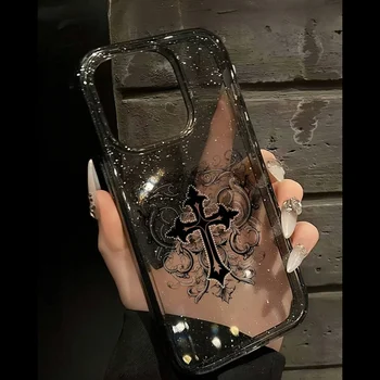 Luxury Bling Glitter Gothic Cross Clear Phone Case For iPhone 15 13 14 ...