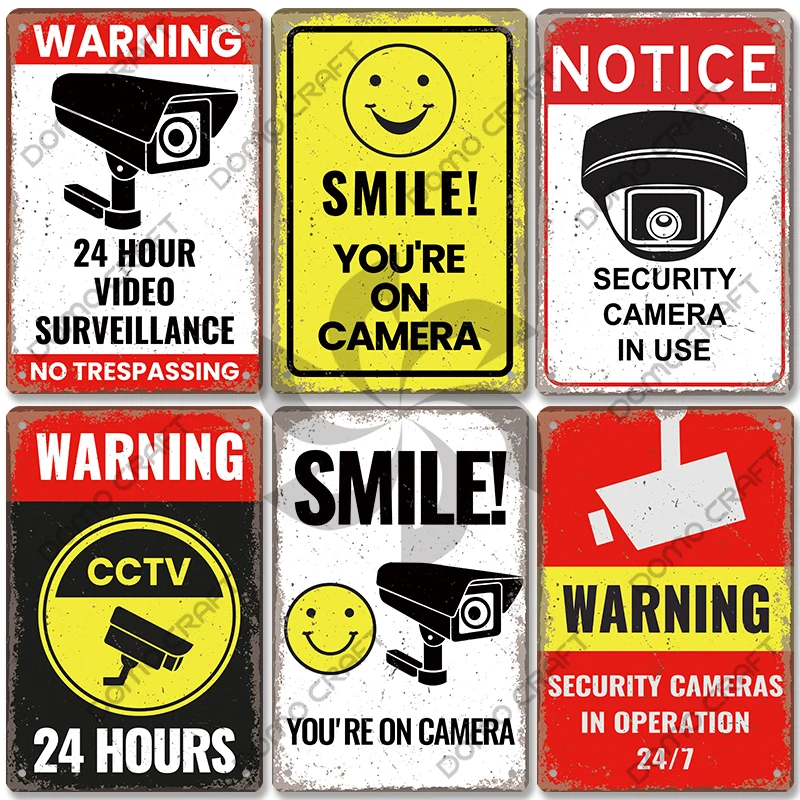 Warning-CCTV-Tin-Signs-Metal-Plaque-Notice-24-Hour-Security-Camera ...