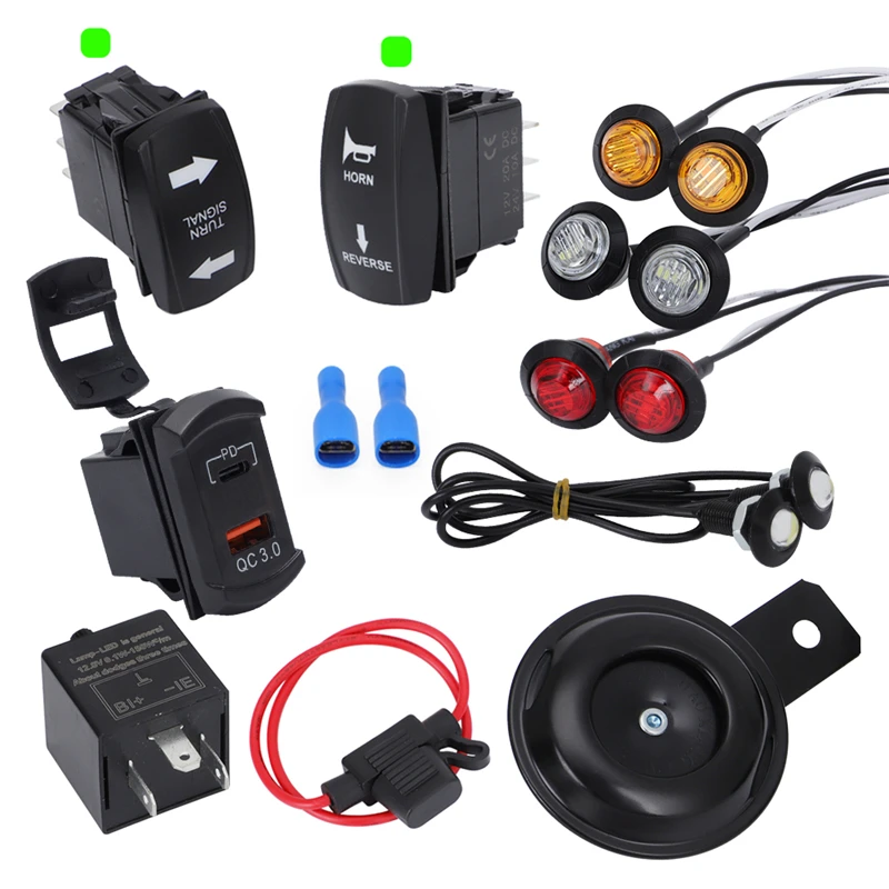 LED Turn-signal Kit with Horn Rocker Switch Turn Signal PD Port Dual 3. ...