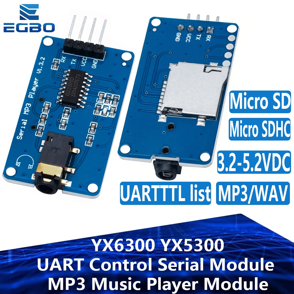 EGBO 1PCS YX6300 YX5300 UART Control Serial Module MP3 Music Player Module For Arduino/AVR/ARM ...