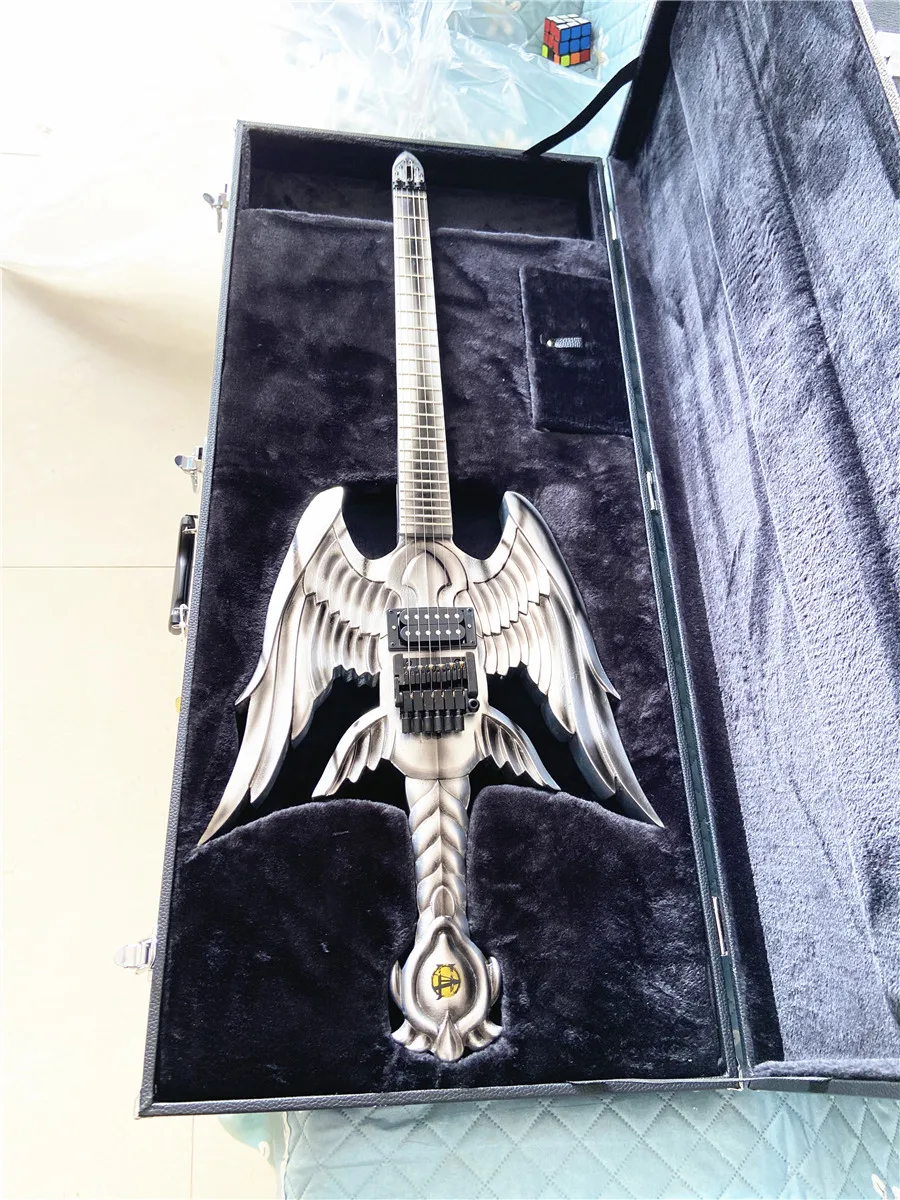 High-quality-custom-edition-Angel-Wings-Headless-Electric-Guitar-Silver ...