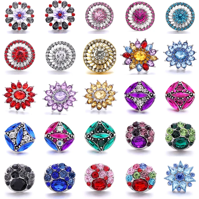 XH5851 Flower Crystal gemstone Birthstone 20mm Metal snap button ...