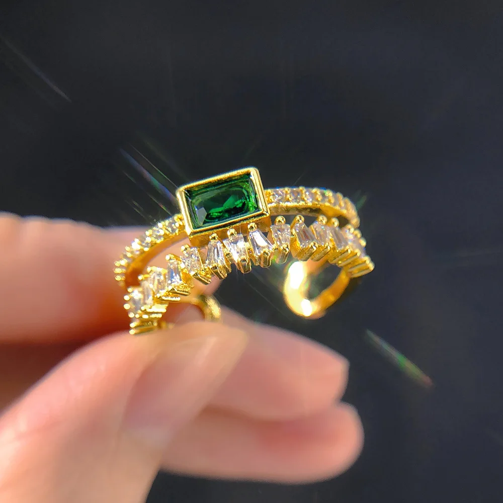 Opening-Green-Red-Crystal-Dainty-Ring-for-Women-Gold-Color-Adjustable ...