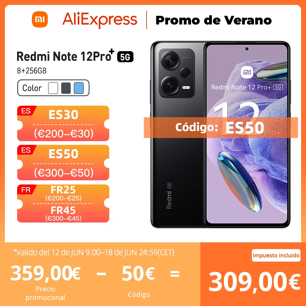 Xiaomi Redmi Note 12 Pro Plus 5G, NFC, Teléfono inteligente, Versión Global, 8+256GB, MediaTek ...