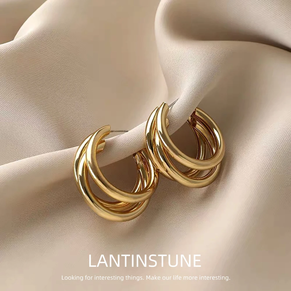 Hyperbole-Gold-Color-Multilayer-C-Shaped-Stud-Earrings-For-Women ...