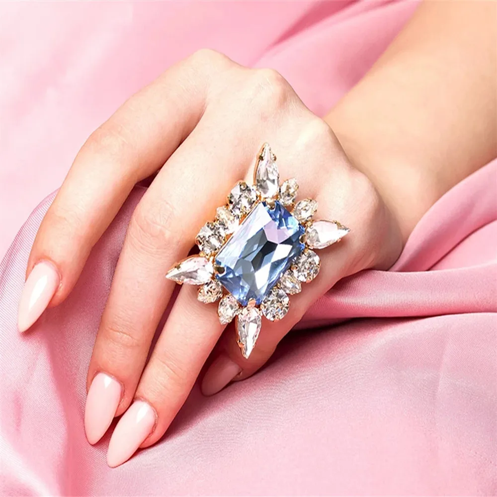 Vintage-Blue-Clear-Crystal-Water-Drop-Large-Square-Ring-Wedding-Jewelry ...