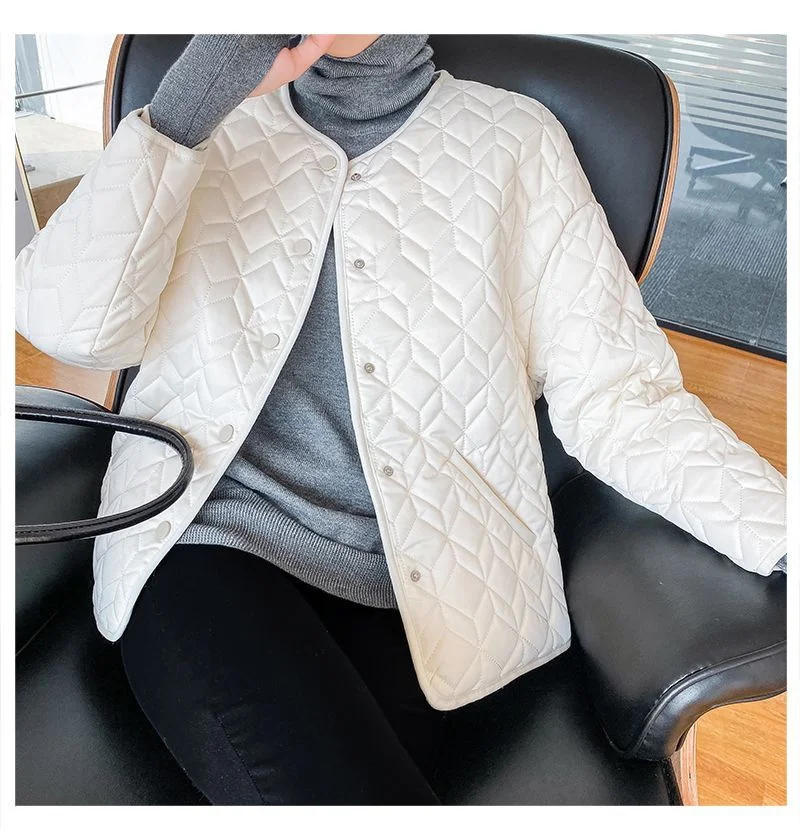 2023-Winter-Short-White-Cotton-Coat-Women-s-Diamond-Plaid-Loose-Fit ...