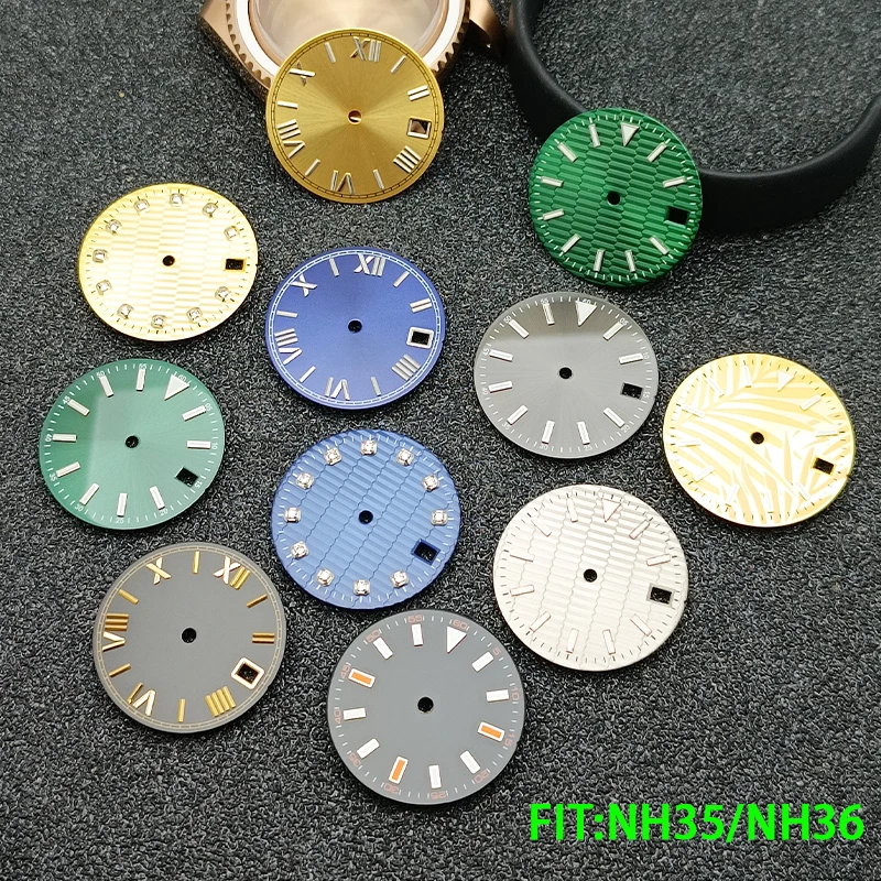 NH35-Watch-Dial-28-5mm-Log-Modified-Dial-Blue-Green-Luminous-Watch-Face ...