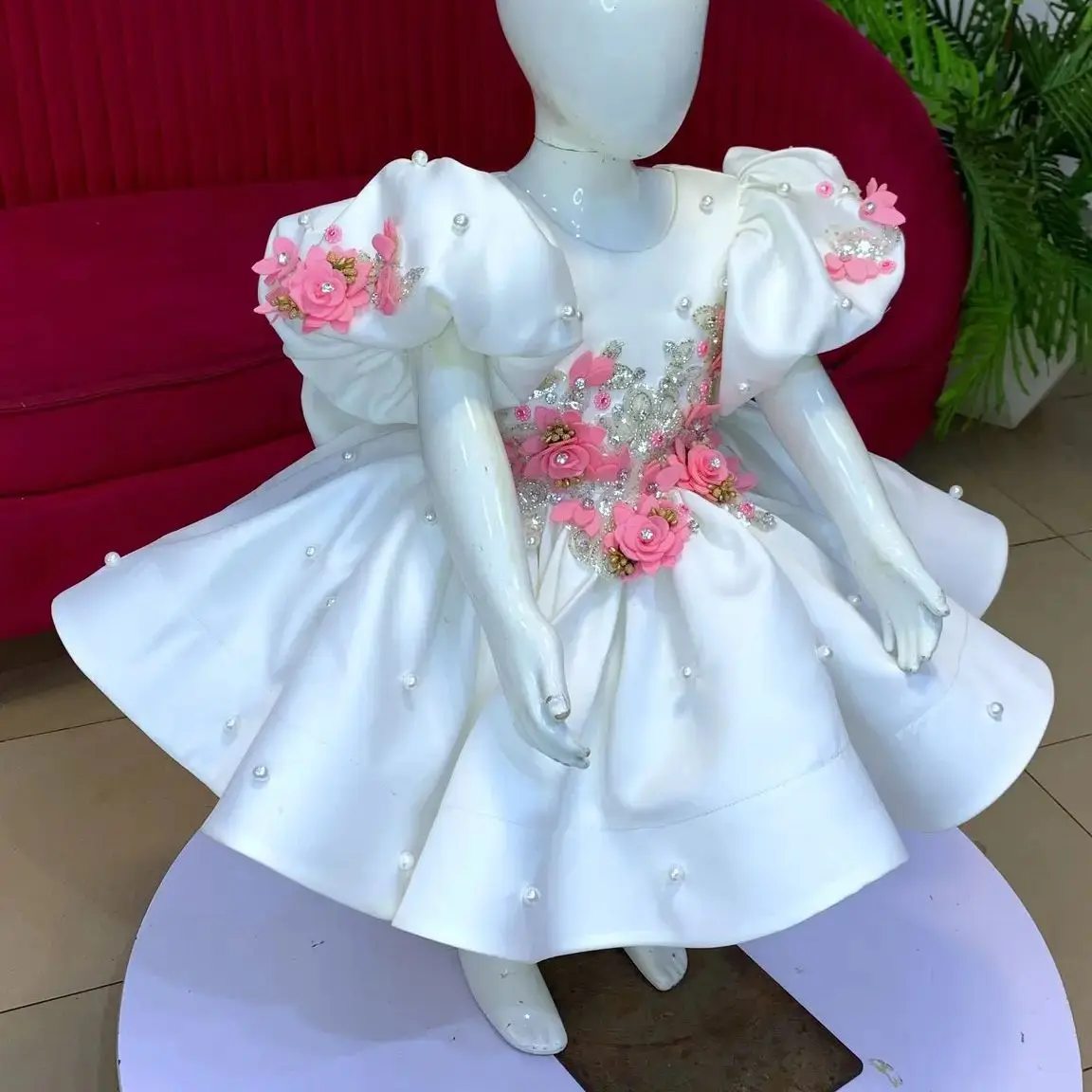 White Flower Girl Dresses for Wedding Pink Floral Princess Birthday ...