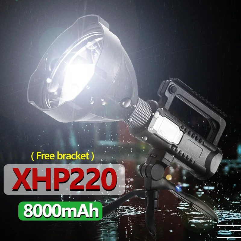 슈퍼 XHP220 강력한 LED 손전등, USB 충전식 전술 손전등, 고출력 장거리 촬영 캠핑 랜턴, 500000 루멘 ...