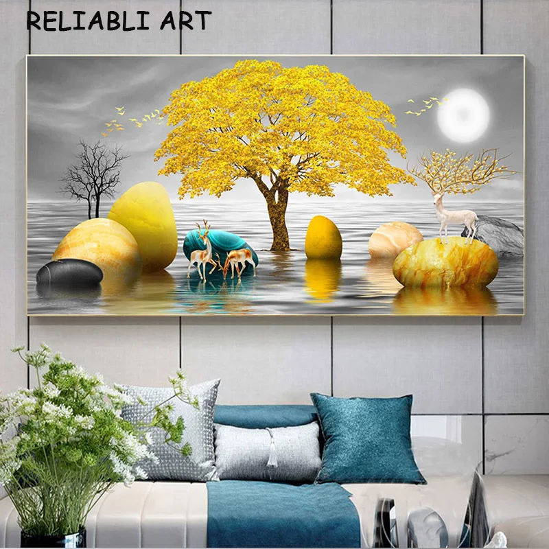 Abstract-Rich-Tree-Elk-Streamer-Wall-Art-Pictures-Modern-Light-Luxury ...