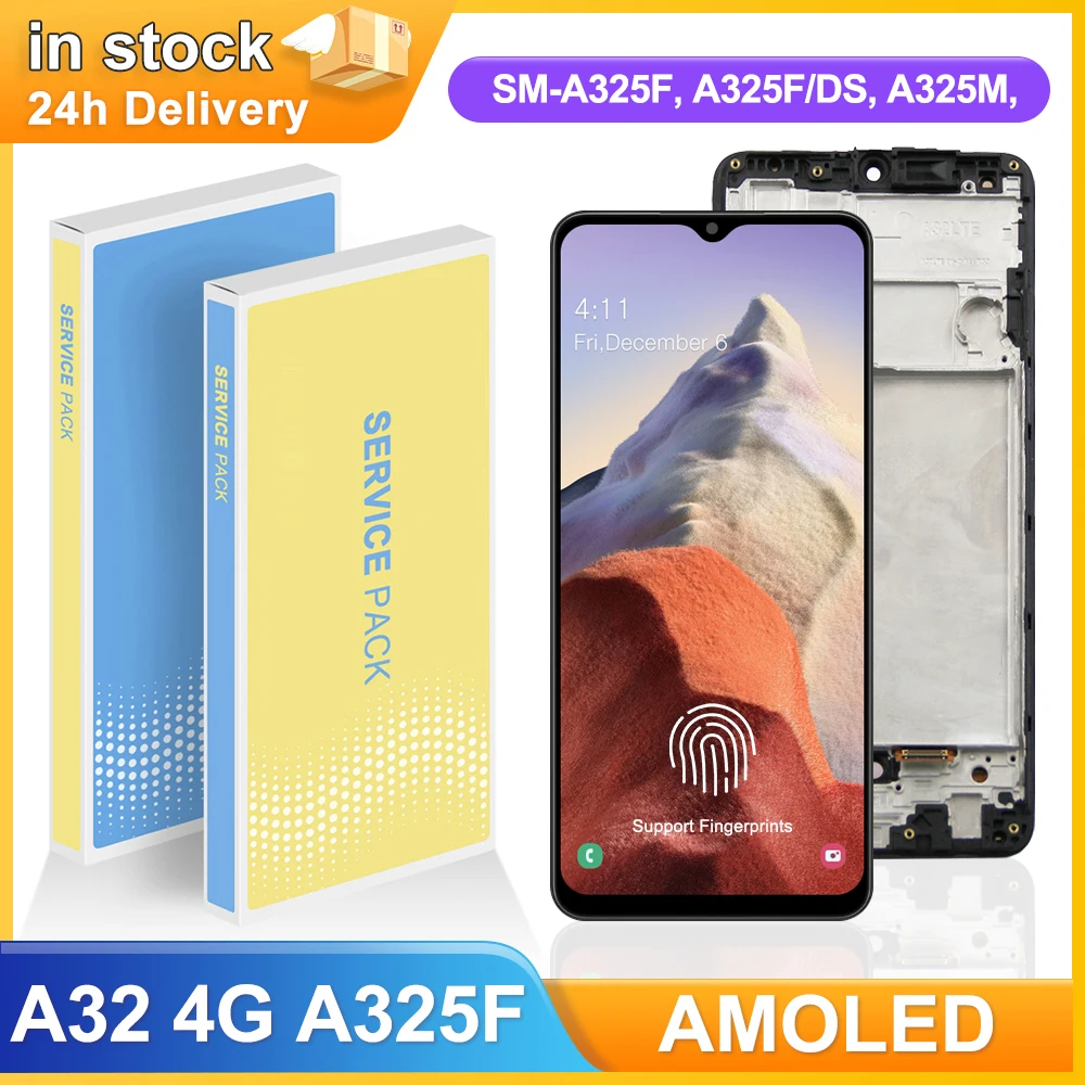 슈퍼 AMOLED LCD 디스플레이 스크린 디지타이저 어셈블리, 삼성 갤럭시 A32, A325, A325F, A325N, 지문 ...