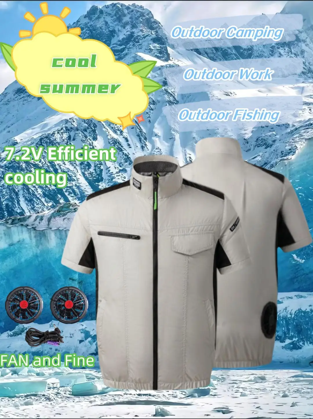 Men-Summer-Air-Conditioning-Clothing-Fan-Cooling-Vest-Hooded-Sun ...