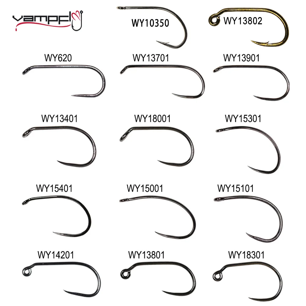 Vampfly 50pcs/pack Barbless Fishing Fly Tying Hook Nymphs Pupa Egg Fly Dry Fly Wet Fly Hook 60 ...