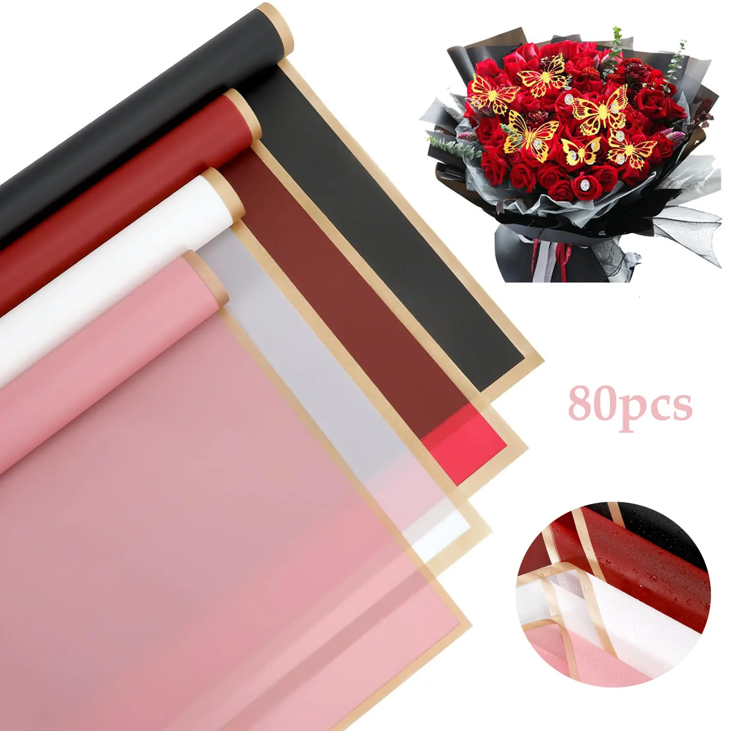 80-Sheets-Flower-Wrapping-Paper-Waterproof-Floral-Bouquet-Wrapping ...