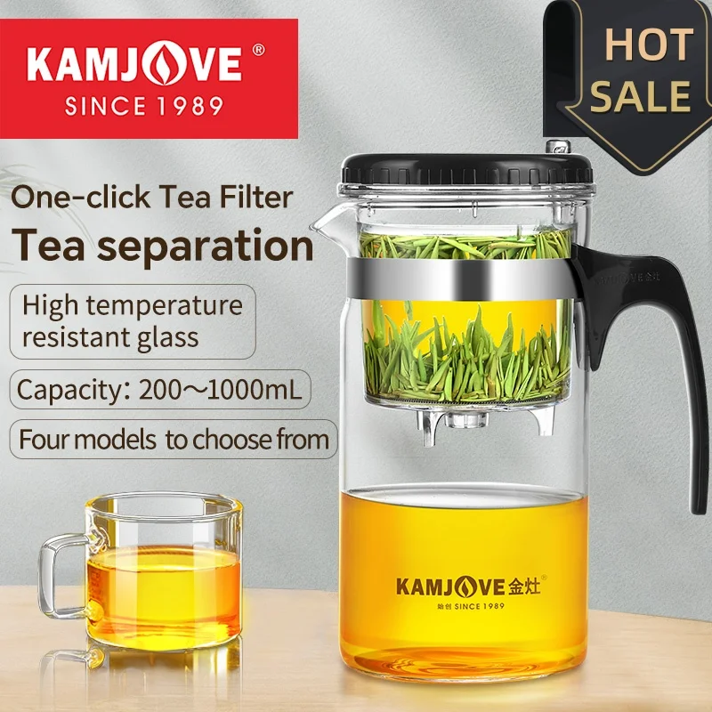 KAMJOVE Press Art Tea Cup Auto-open Teapot Infuser Heat Resistant Glass ...