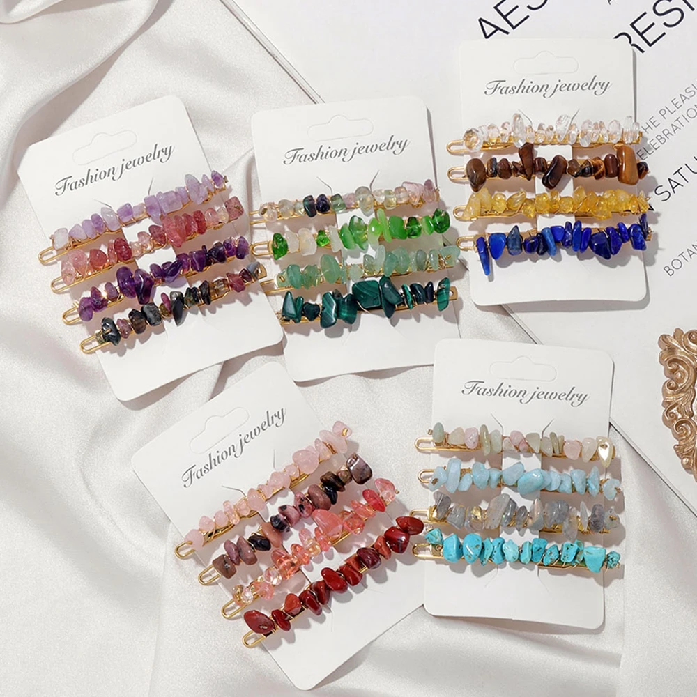 4Pcs-set-Natural-Stone-Hair-Clips-For-Women-Chip-Stone-Beaded-Hairpins ...