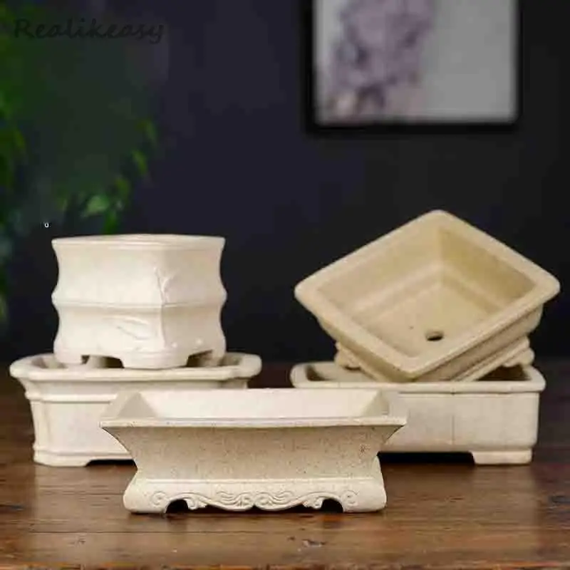 Yixing Purple Sand Bonsai Flower Pot Small Breathable Square White ...