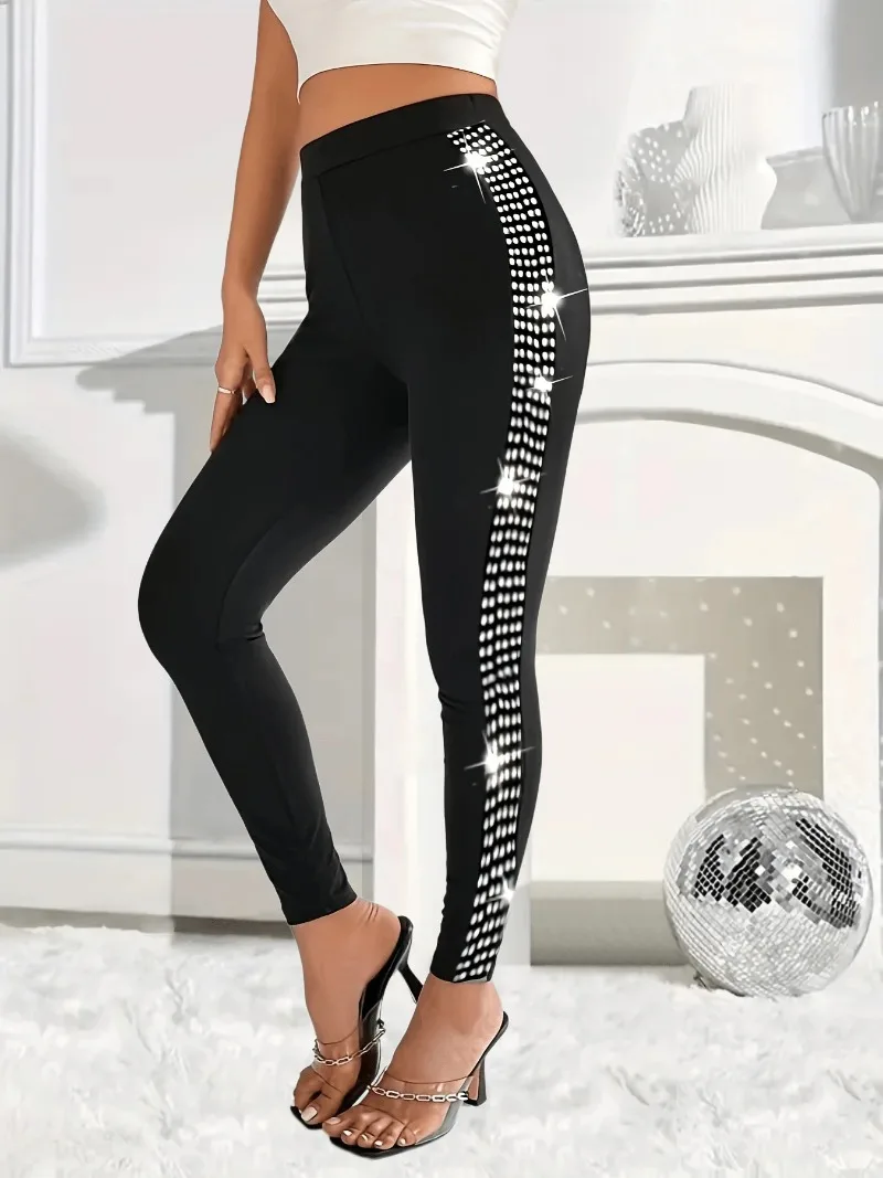 Women-s-Plus-Size-Elegant-Solid-Color-Yoga-Tight-Leggings-Sequin-Tight ...