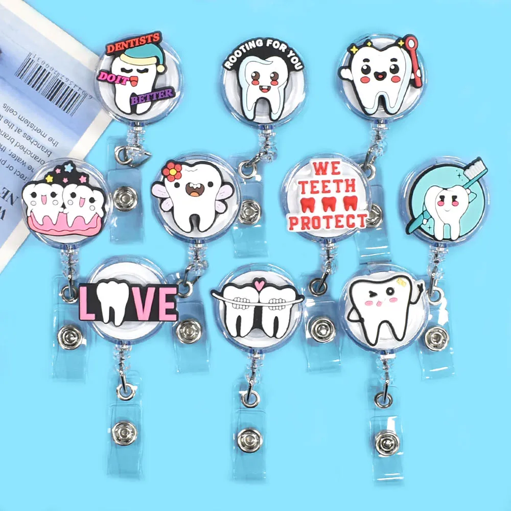 1PC Protect Teeth Series Badge Reel Dentist Brush White Tooth Badge ...
