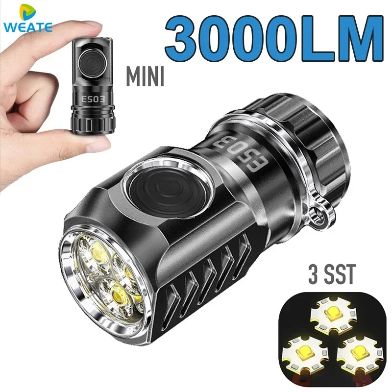 3-LED-Mini-Super-Bright-Powerful-LED-Flashlight-USB-Rechargeable-18350 ...