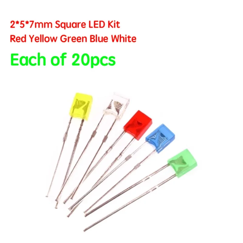 Kit-de-diodo-led-quadrado-100-tamanhos-2x5x7mm-vermelho-amarelo-azul-e ...