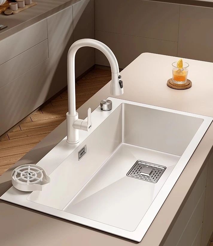 Creamy Wind White Kitchen Sink Large Single Slot Stainless Steel ...