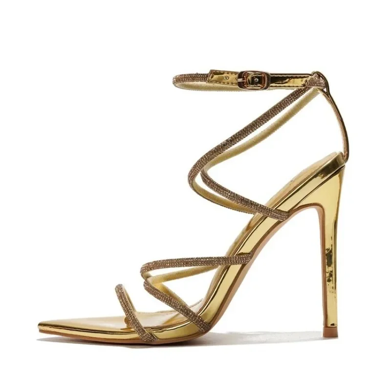 Solid-Color-Rhinestone-Chain-Cross-Tie-Toe-Exposed-Toes-Sandals ...