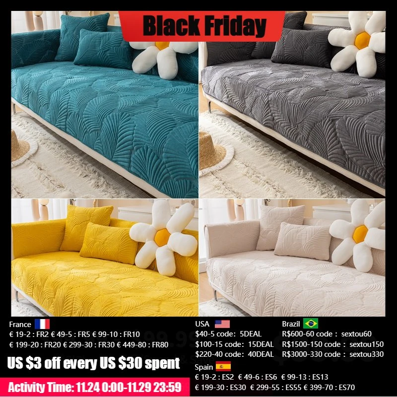 Thick Plush Chaise Lounge Sofa Mat Cover Nordic Universal Corner Sofa ...