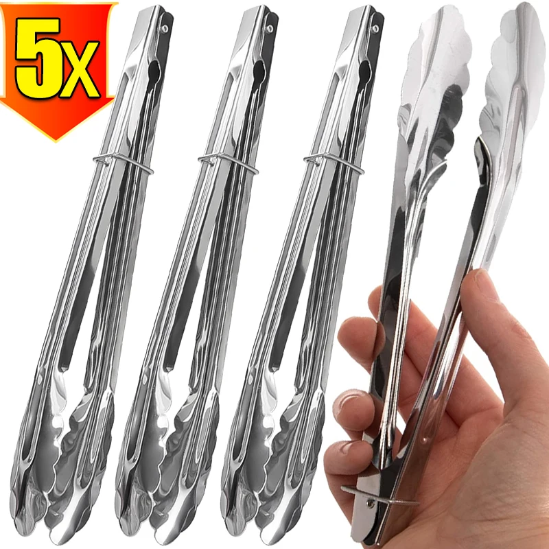 5-1Pcs-Stainless-Steel-Food-Tongs-Salad-Bread-Non-Slip-Clamps-Baking ...