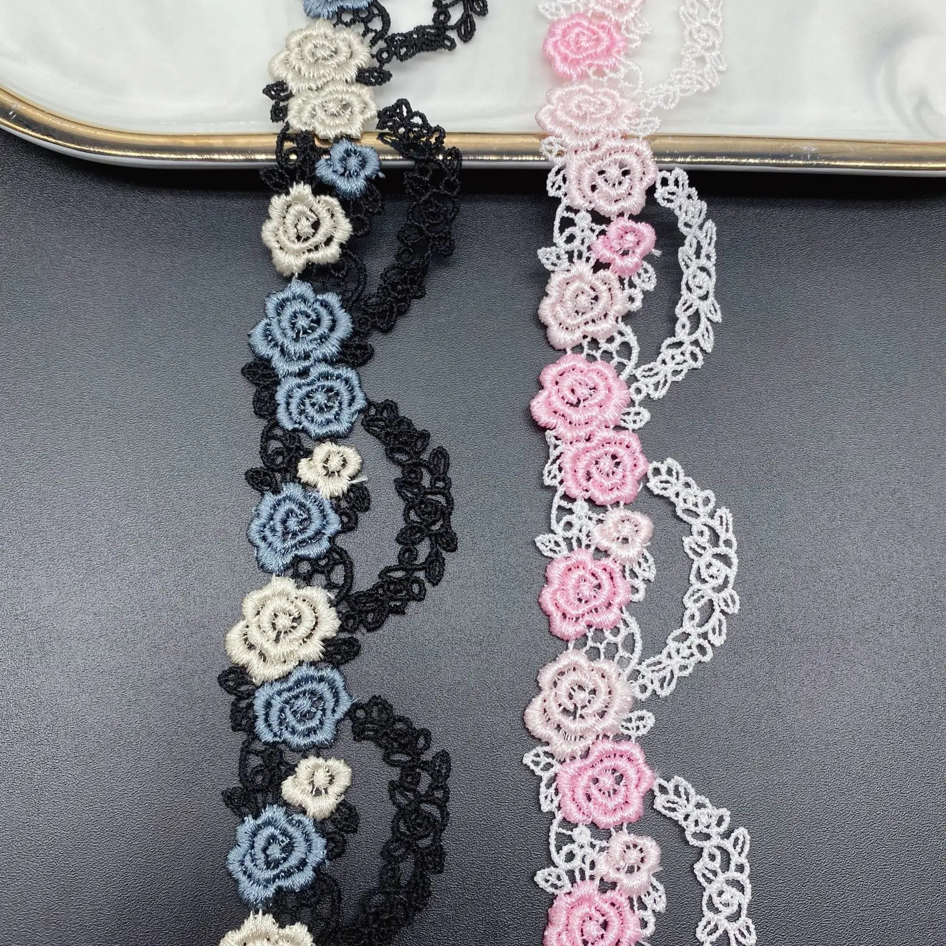 2Yards Wearable Colorful Rose Lace Flowers Ribbon Fabric DIY ...